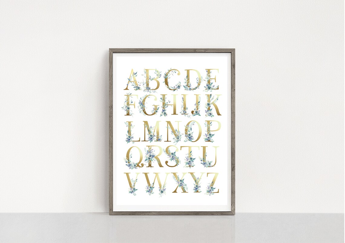 Gold Floral Alphabet Print Play Room Nursery Decor Kids - Etsy