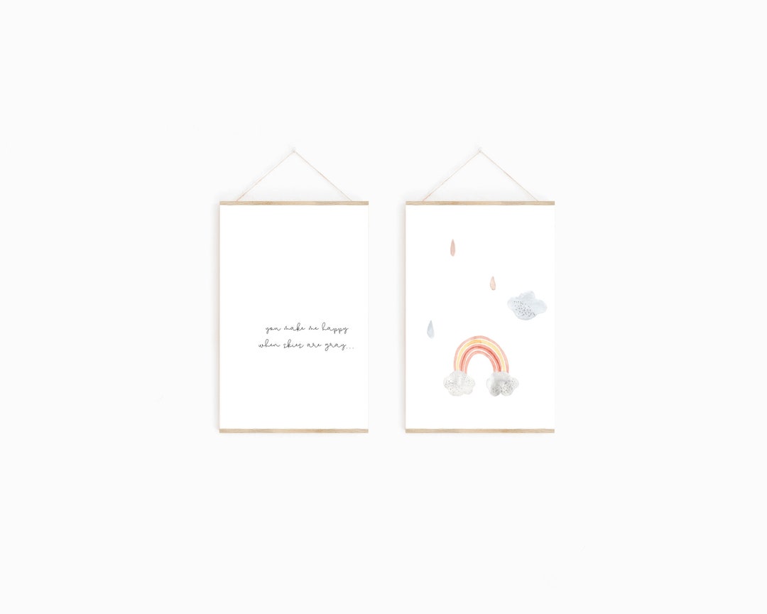 You Make Me Happy When Skies Are Gray Print Set of 2 | Rainbow Wall Art ...