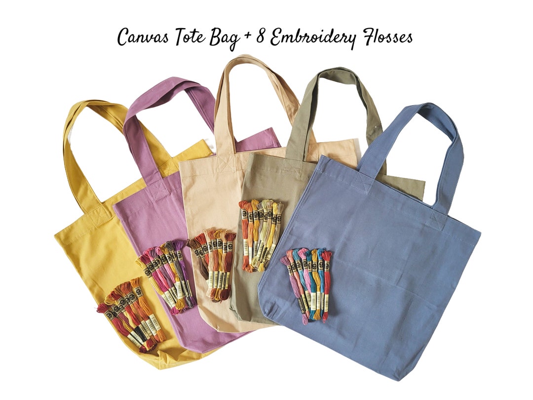 Tote Bag to Embroider + 8 Embroidery Threads, DIY Tote Bag, Bag, Tote ...