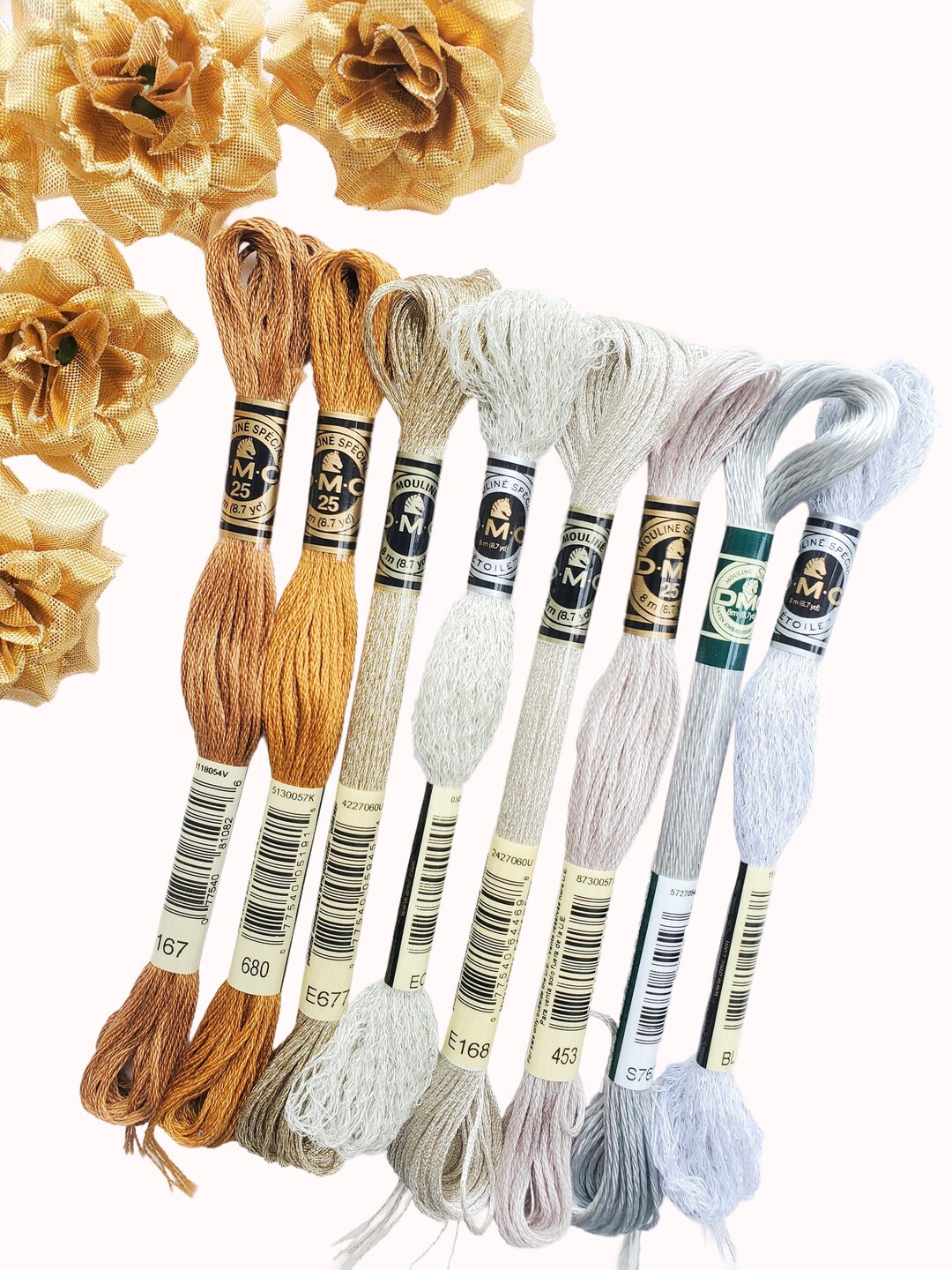 8x NEW YEAR Colors, Silver Metallic Floss, Light Effects Floss, Etoile ...