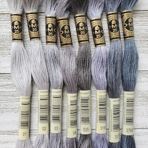 8x Grey DMC Flosses, Dmc Threads, DMC Kit, Dmc Set of Colors, Dmc ...