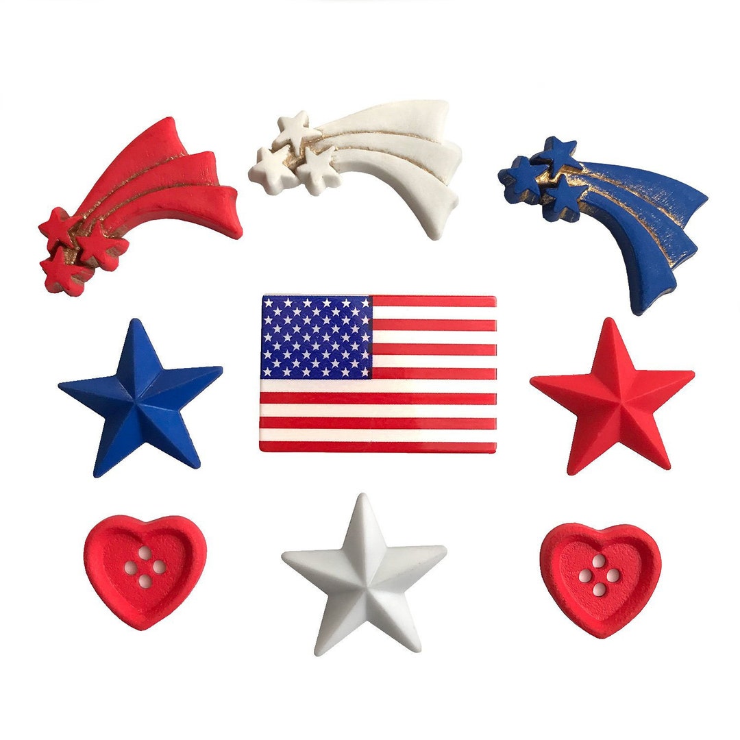 Pack 9x Stars and Stripes Theme Buttons by Galore - July 4th Collection ...