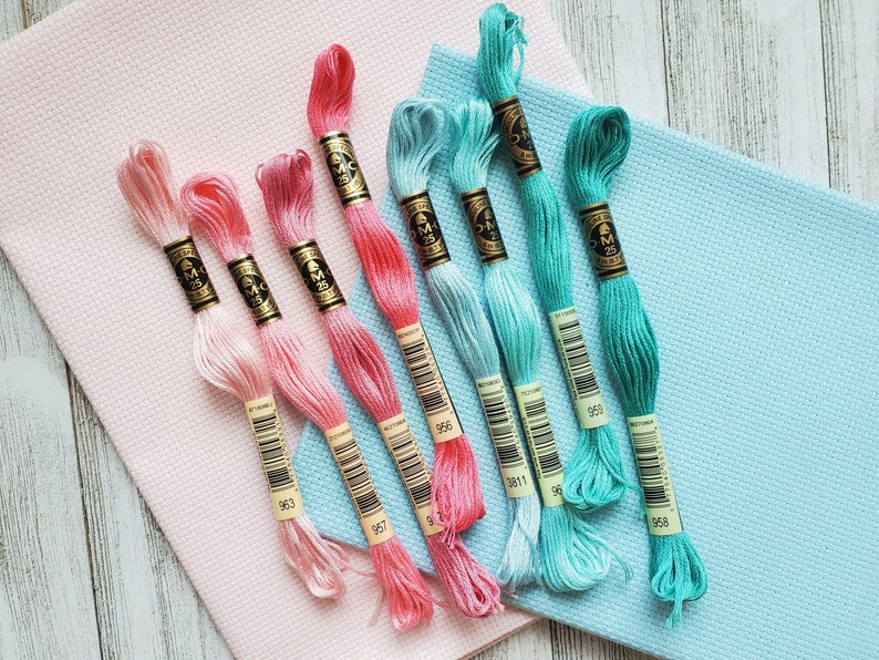 8x Turquoise and Pink DMC Flossesdmc Threads DMC Kit Dmc - Etsy