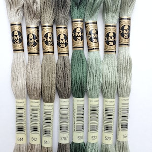 8x Green/gray DMC Flosses, Dmc Threads, DMC Kit, Dmc Set of Colors, Dmc ...