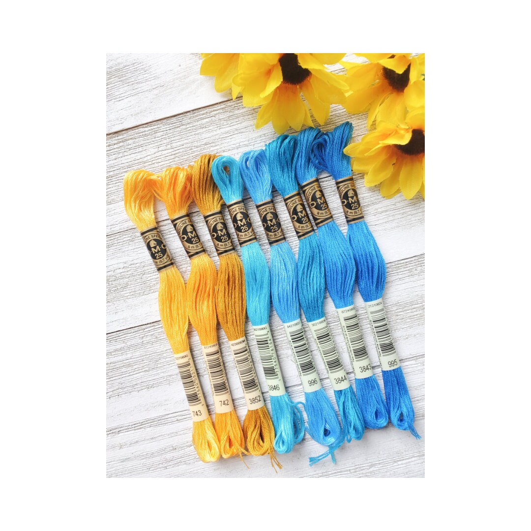 8x Blue and Yellow DMC Flosses, Dmc Threads, DMC Kit, Dmc Set of Colors ...
