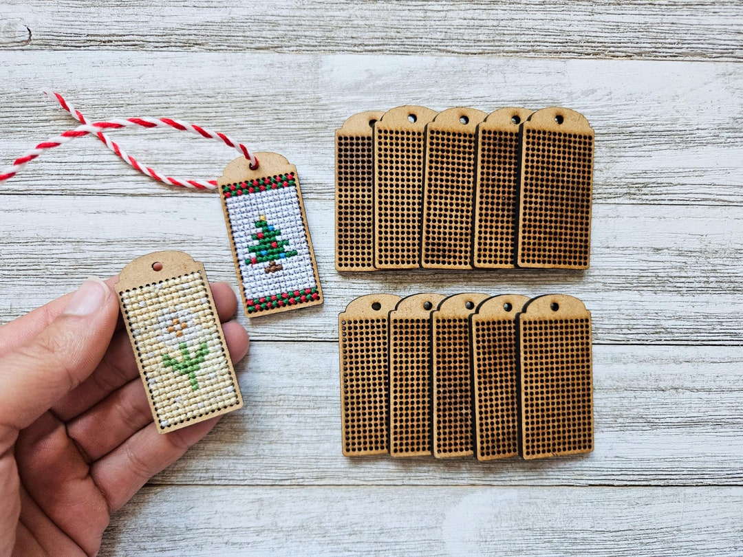 Pack 10x Wooden Tags to Cross Stitch 5.5x2.5cm Each Tag (22 X 12 ...