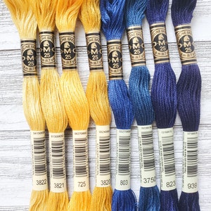 8x Blue and Yellow DMC Flosses, Dmc Threads, DMC Kit, Dmc Set of Colors ...