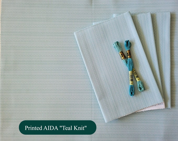 14ct Printed Aida Fabric - "teal Knit" 21"x 17" (53cm X 43cm), Fabric ...