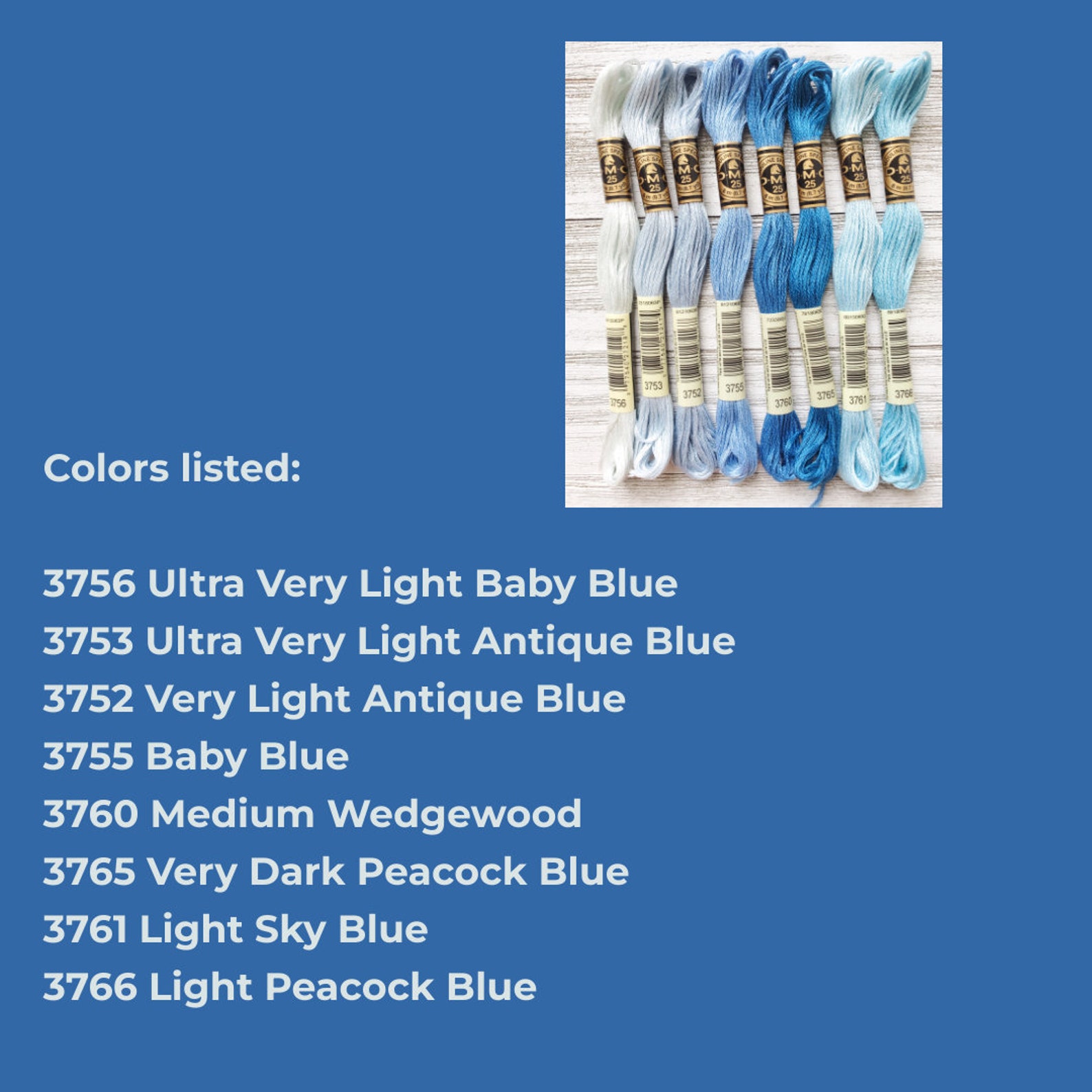 8x Blue DMC Flosses, Dmc Threads, DMC Kit, Dmc Set of Colors, Dmc ...