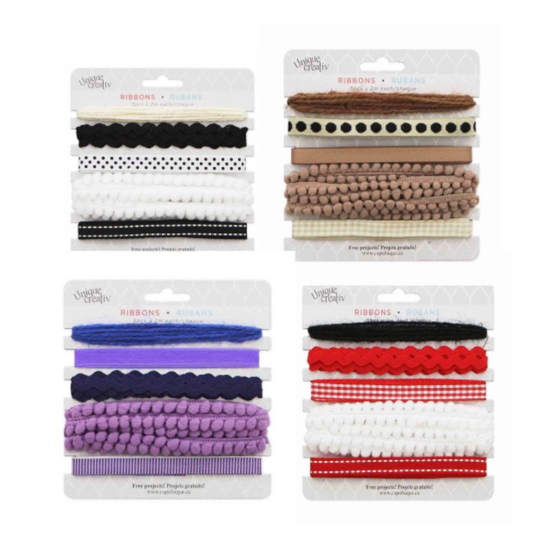 Pack Ribbons and Trim 5pcs Black and White Ribbons, Red Ribbons, Brown ...