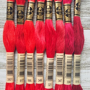 8x Red DMC Flosses, Dmc Threads, DMC Set of Red Colors, Dmc Cotton Floss, Dmc Embroidery Floss ...