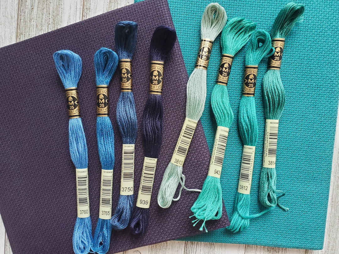 8x Blue and Teal DMC Flosses, Dmc Threads, DMC Kit, Dmc Set of Colors ...
