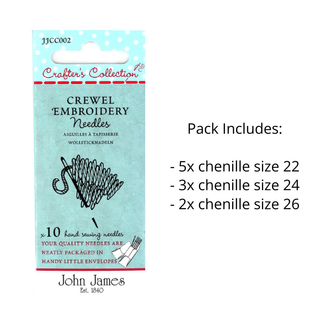 Crewel Embroidery Needles Sizes 22/24/26 by John James, Embroidery ...