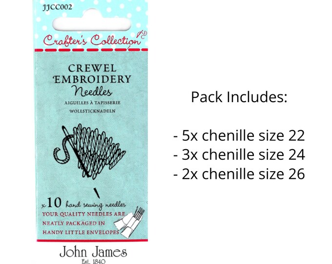 Crewel Embroidery Needles Sizes 22/24/26 by John James, Embroidery ...