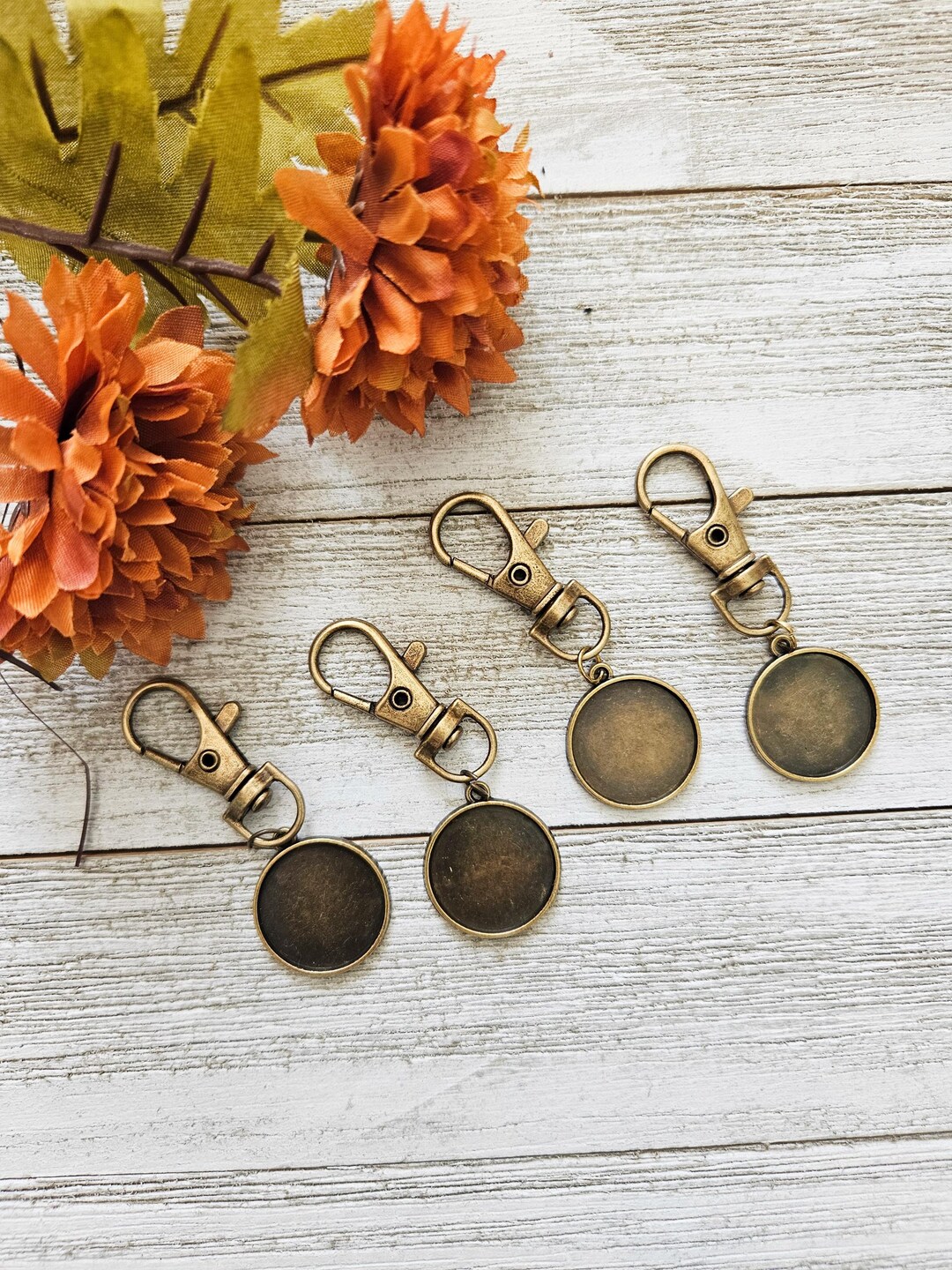 Kit 4 Metal Pendant Bezels Keychains in Color Antique Bronze, Round ...