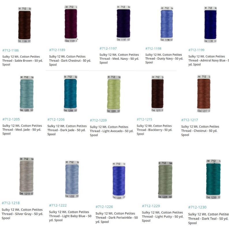 Part 2 - 1 Spool Sulky Cotton Petites Solid Colors - 12wt 50yds Spoon ...