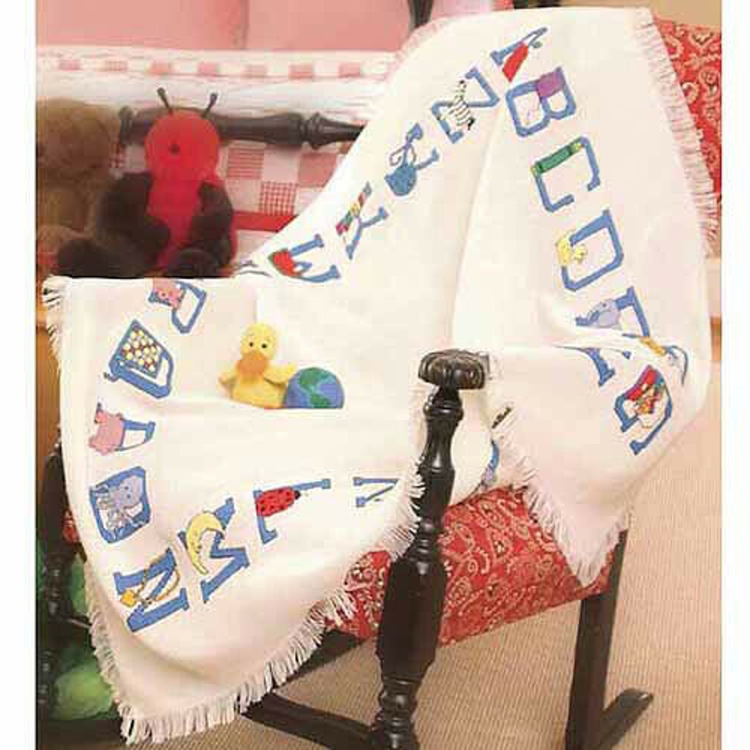 Baby Alphabet Afghan Charles Craft to Cross Stitch 45 X 41 Color White ...