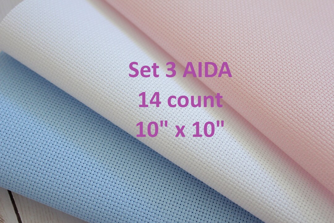 Set 3 AIDA Fabric Cut, 10 " X 10", AIDA 14 Count, , Cross Stitch Fabric ...