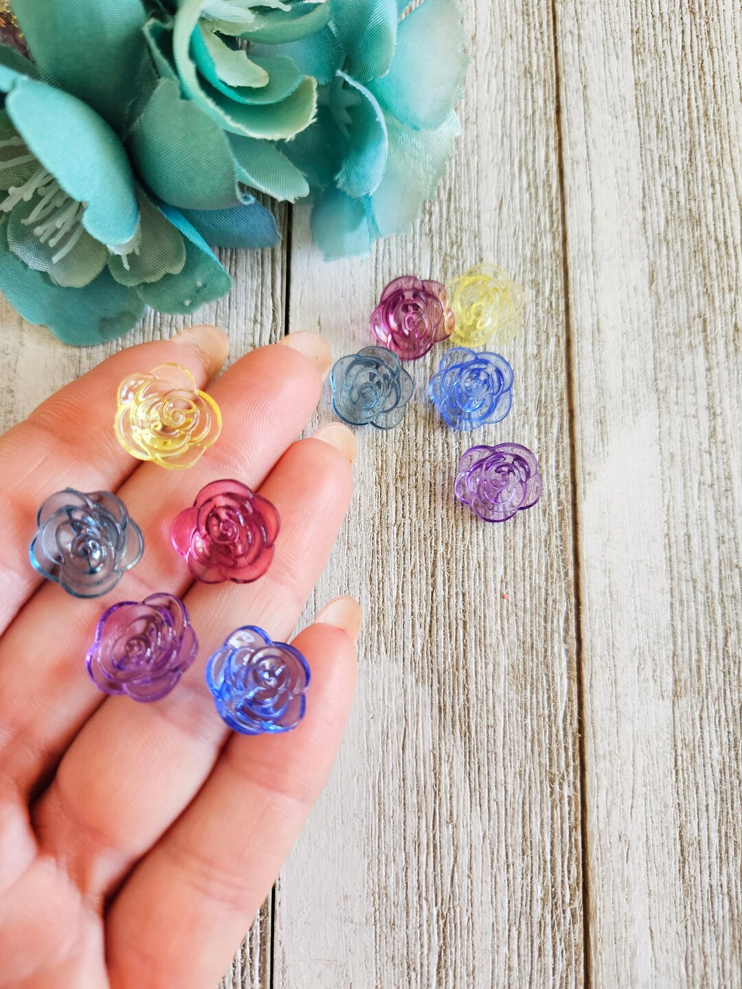 Pack 15x Acrylic Flower Buttons / Flowers Embellishments/ Nature ...