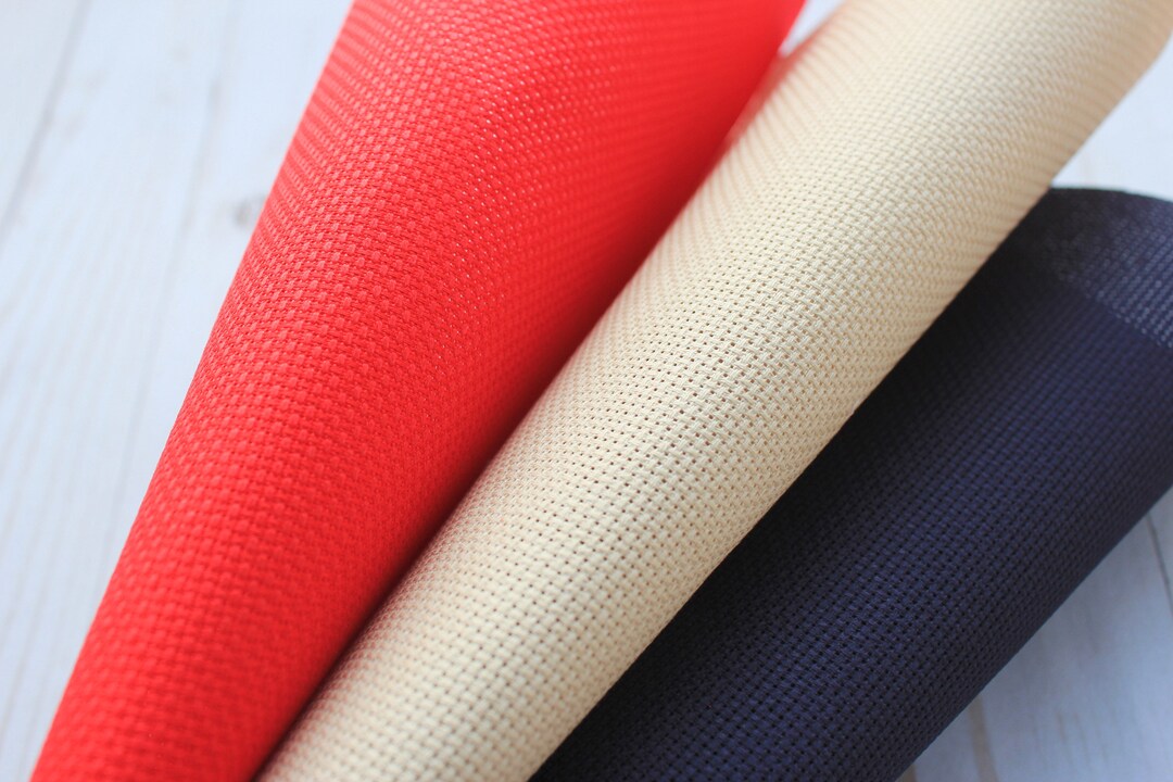 Set 3 AIDA Fabric Cut - Colors: Navy Blue, Red and Beige - Each Cut is ...