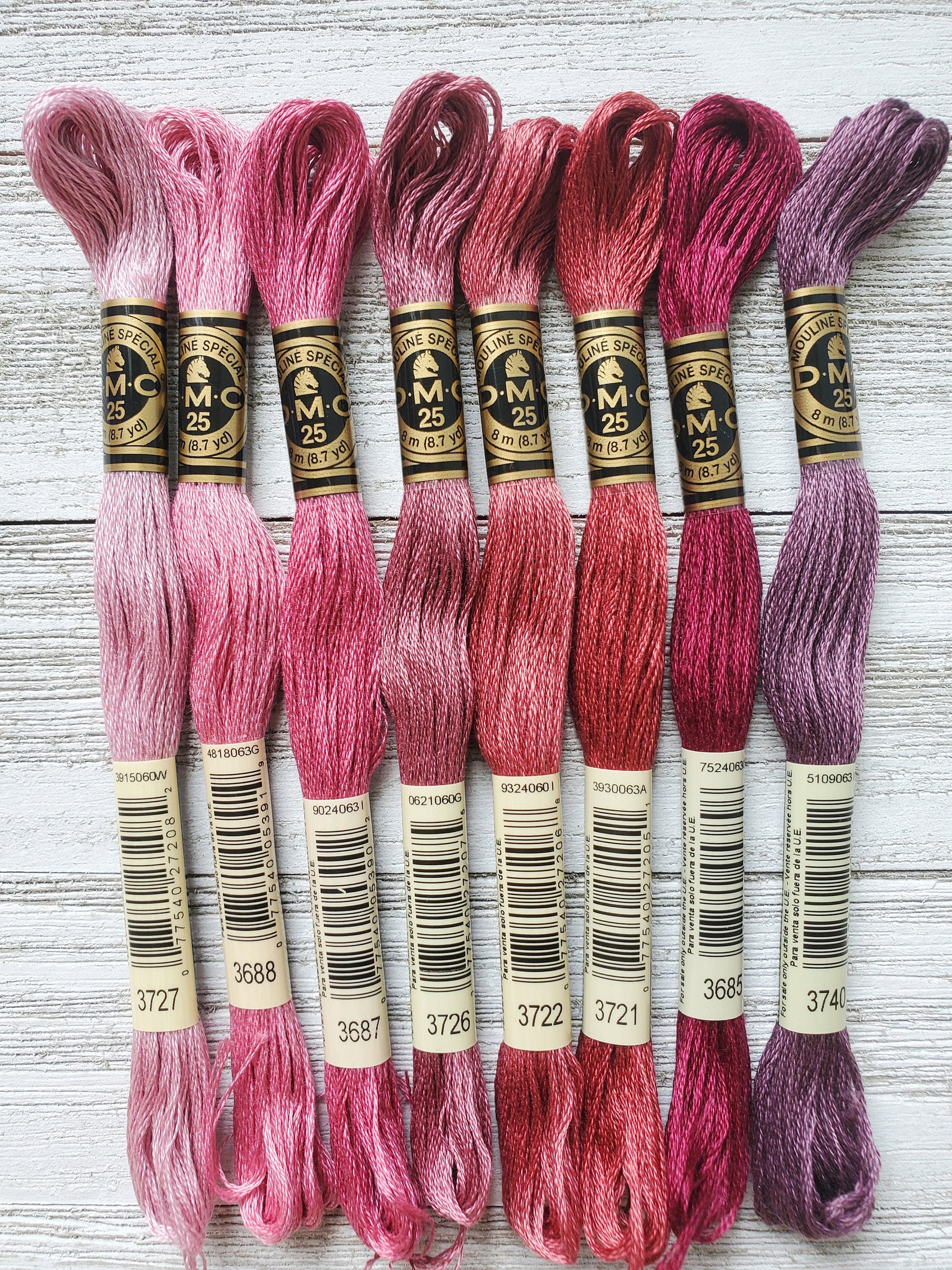 8x Pink and Mauve DMC Flosses, Dmc Threads, DMC Kit, Dmc Set of Colors ...