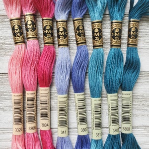 8x Pink and Teal DMC Flosses,dmc Threads, DMC Kit, Dmc Set of Colors ...