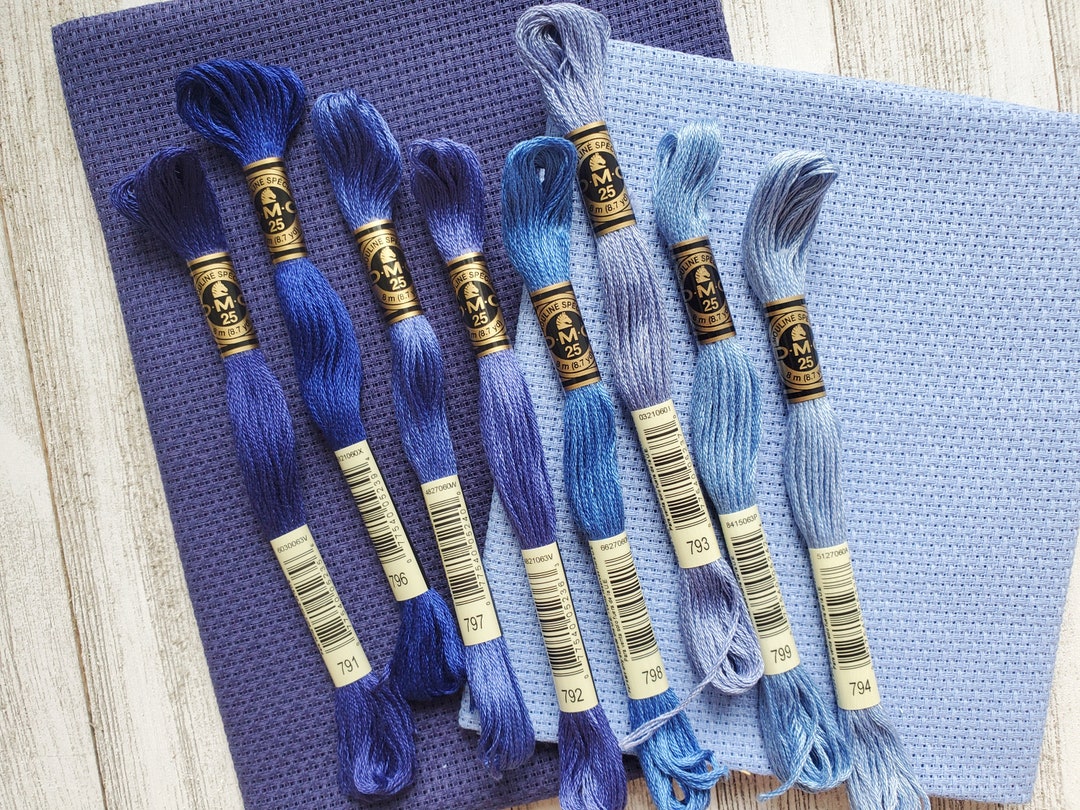 8x Blue DMC Flosses,dmc Threads, DMC Kit, Dmc Set of Colors, Dmc Cotton ...