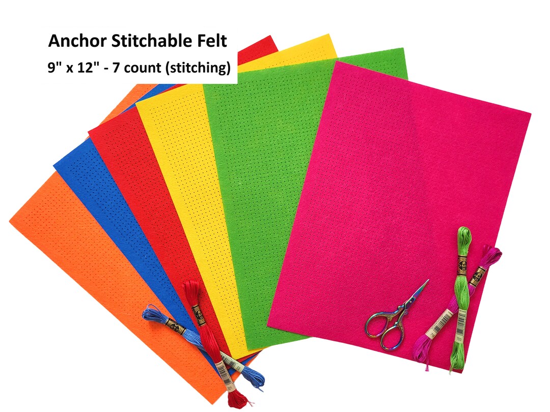 1x Sheet Anchor Stitchable Felt 9" X 12" (22.9cm X 30.5cm) - 7 Count (7 ...
