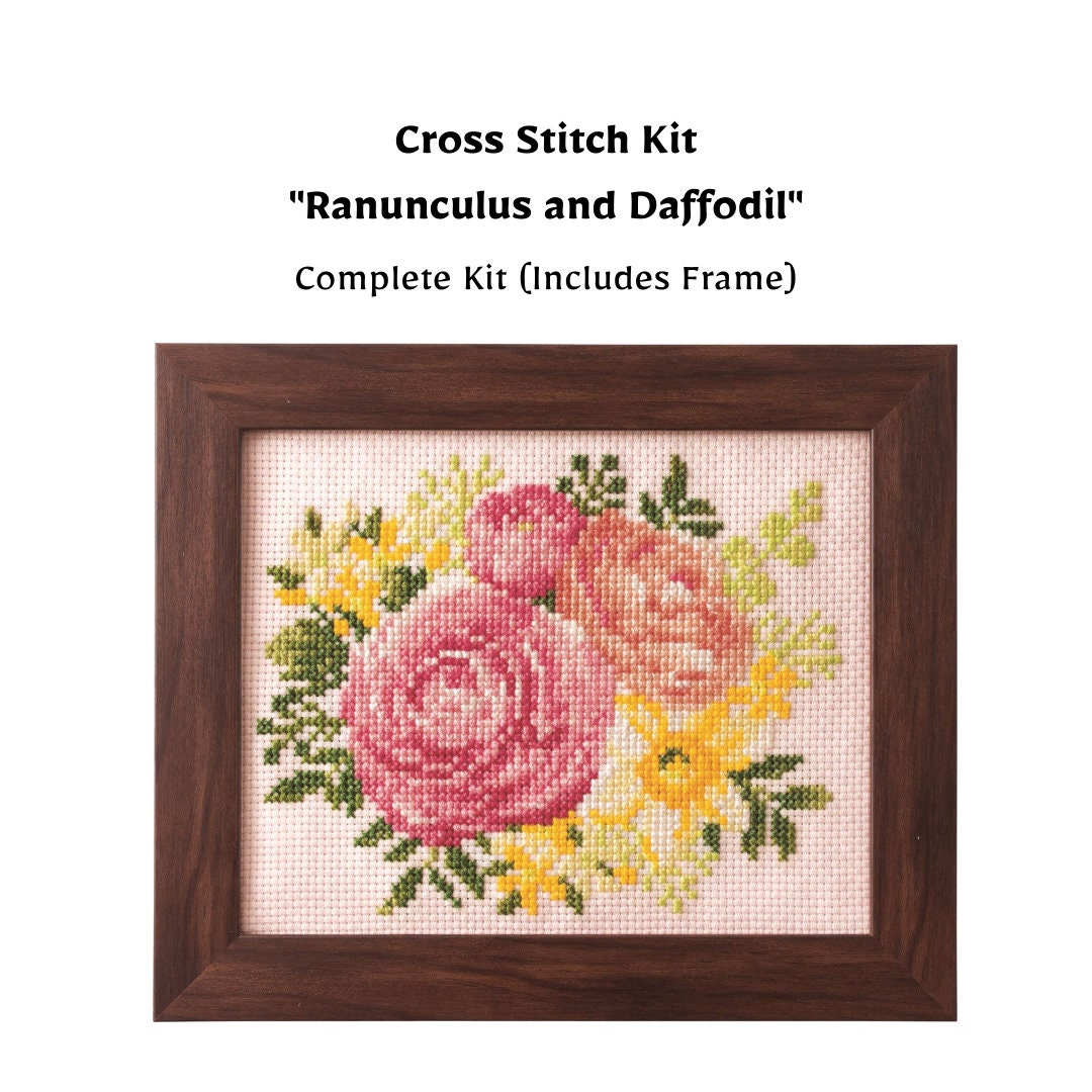 Complete Kit Cross Stitch Seasonal Flower Arrangement - "ranunculus and ...