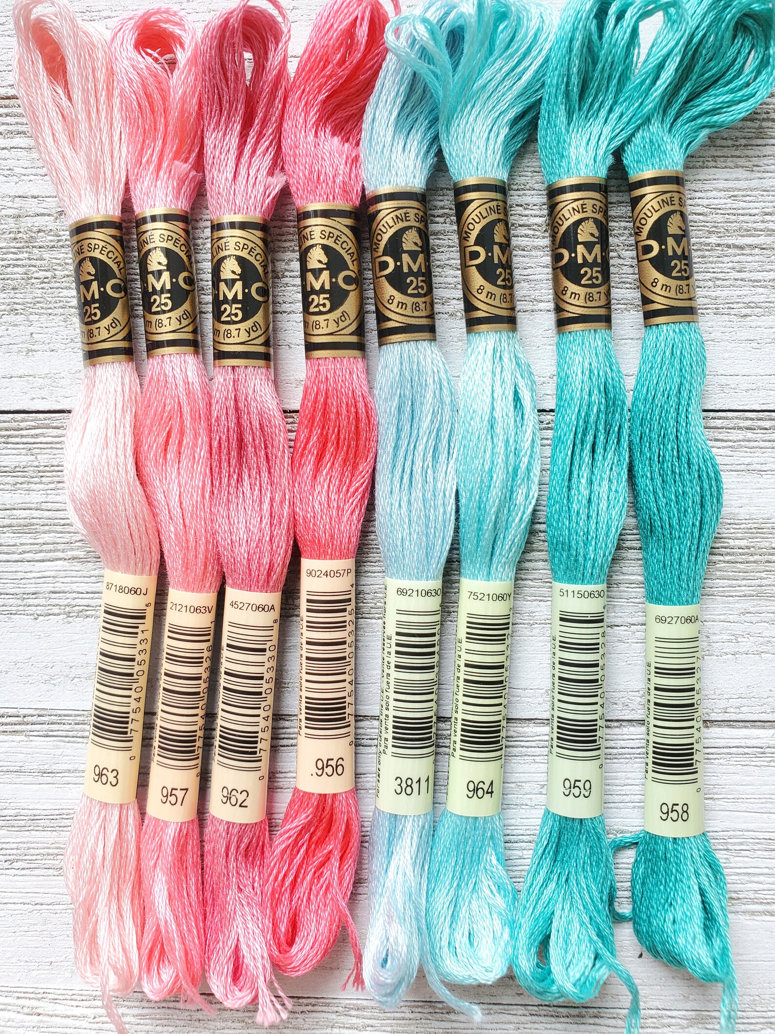 8x Turquoise and Pink DMC Flossesdmc Threads DMC Kit Dmc - Etsy