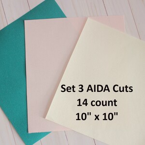 Set 3 AIDA Fabric Cut, 10 " X 10", AIDA 14 Count, Cross Stitch Fabric ...