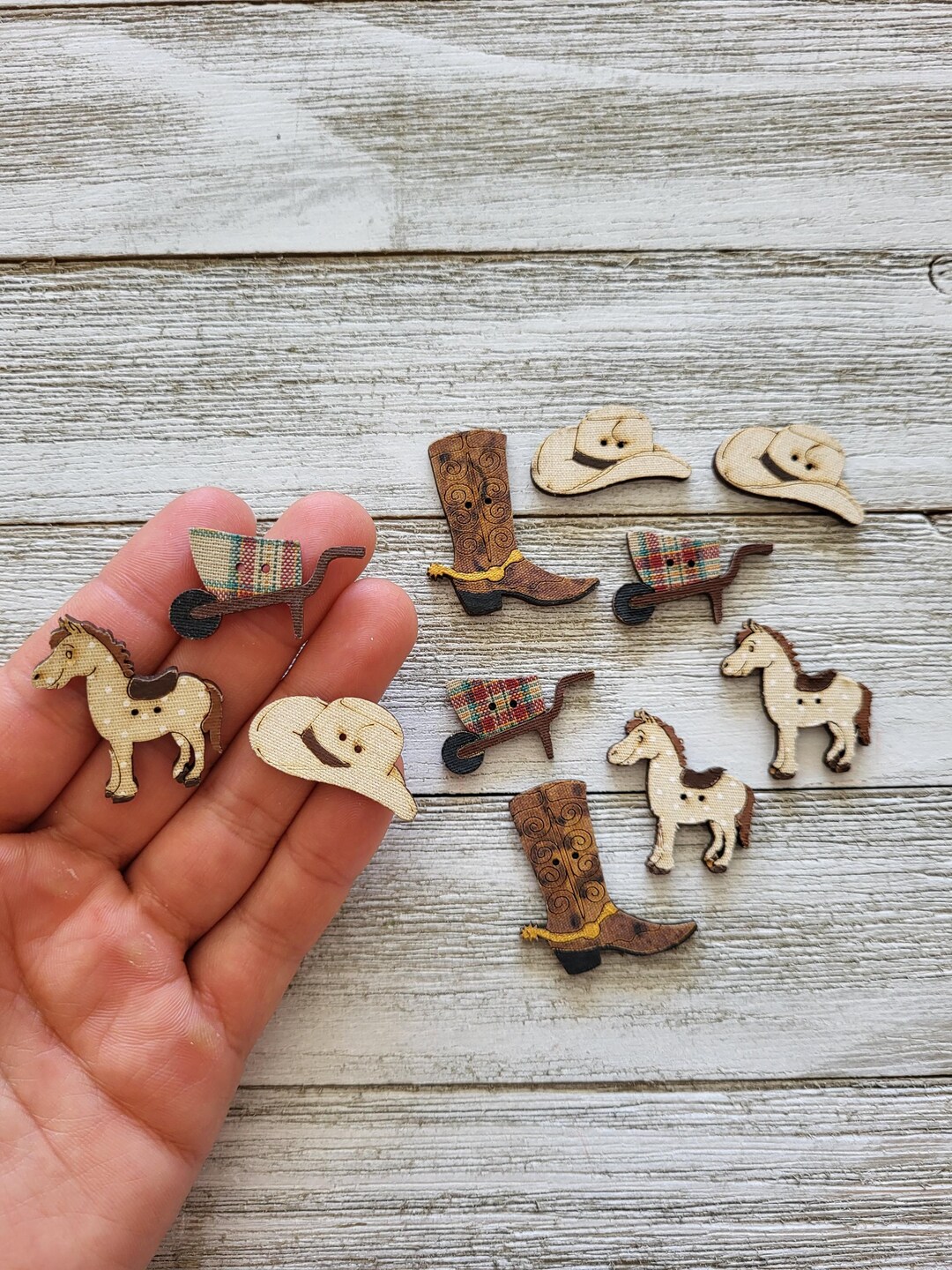 11pcs Wooden Cowboy Themed Buttons - Etsy