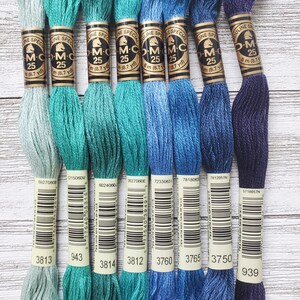 8x Blue and Teal DMC Flosses, Dmc Threads, DMC Kit, Dmc Set of Colors ...