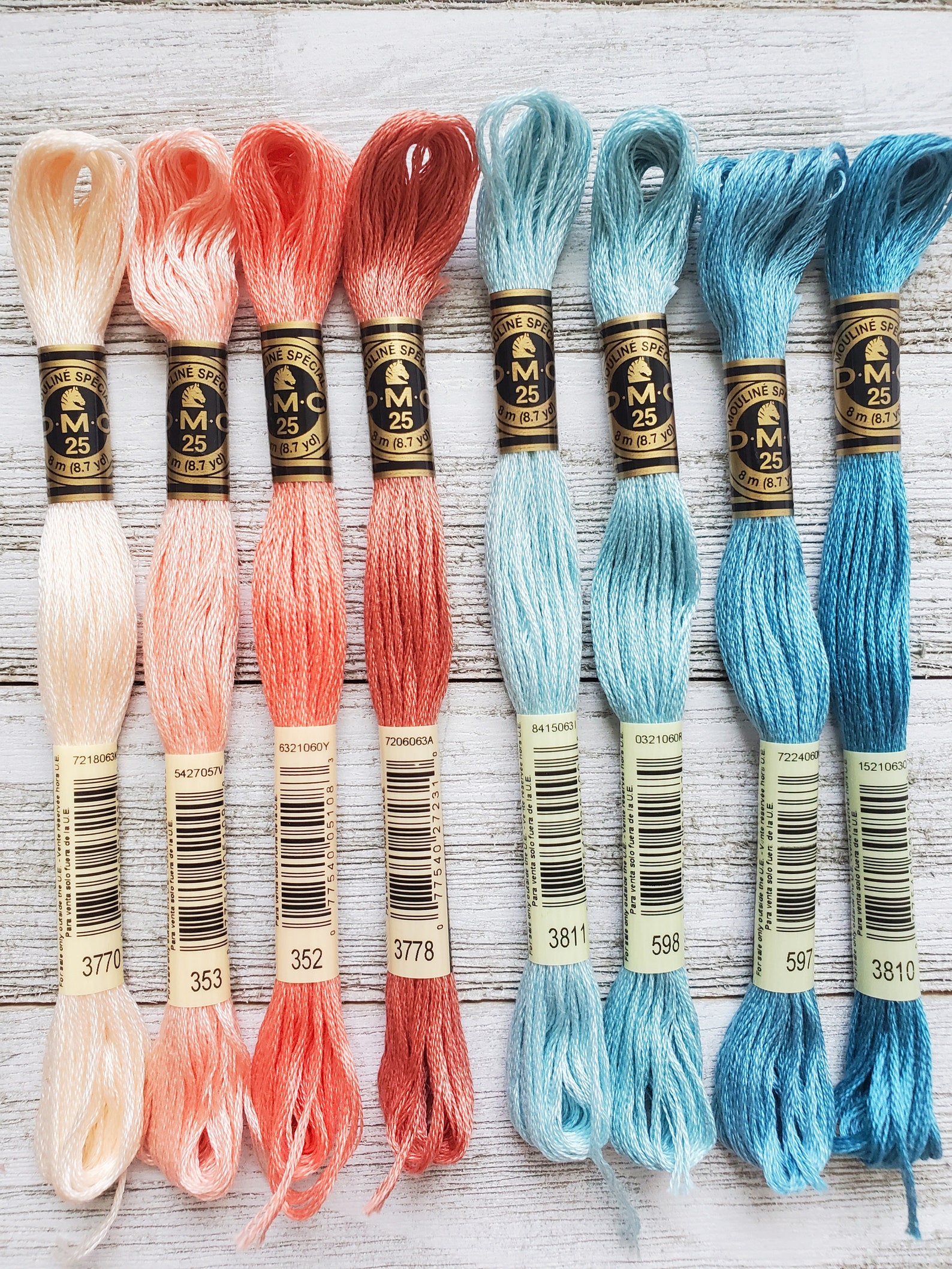 8x Coral /turquoise DMC Flosses,dmc Threads, DMC Kit,dmc Set of Colors ...