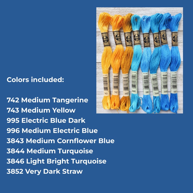 8x Blue and Yellow DMC Flosses, Dmc Threads, DMC Kit, Dmc Set of Colors ...