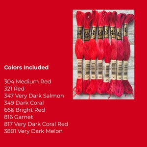 8x Red DMC Flosses, Dmc Threads, DMC Set of Red Colors, Dmc Cotton ...