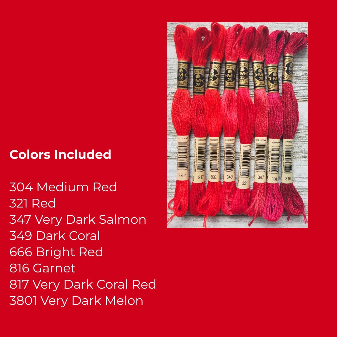 8x Red DMC Flosses, Dmc Threads, DMC Set of Red Colors, Dmc Cotton ...