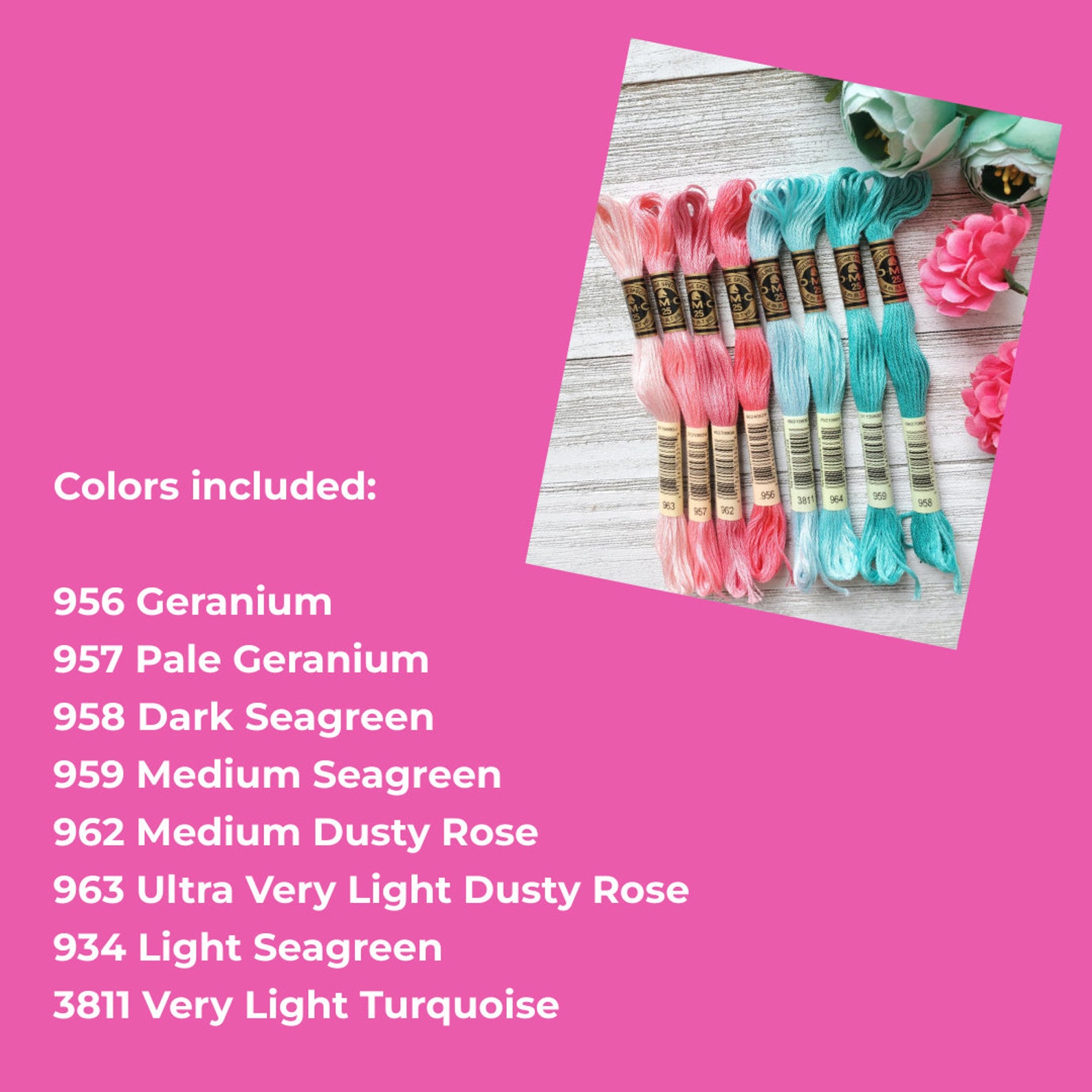 8x Turquoise and Pink DMC Flossesdmc Threads DMC Kit Dmc - Etsy