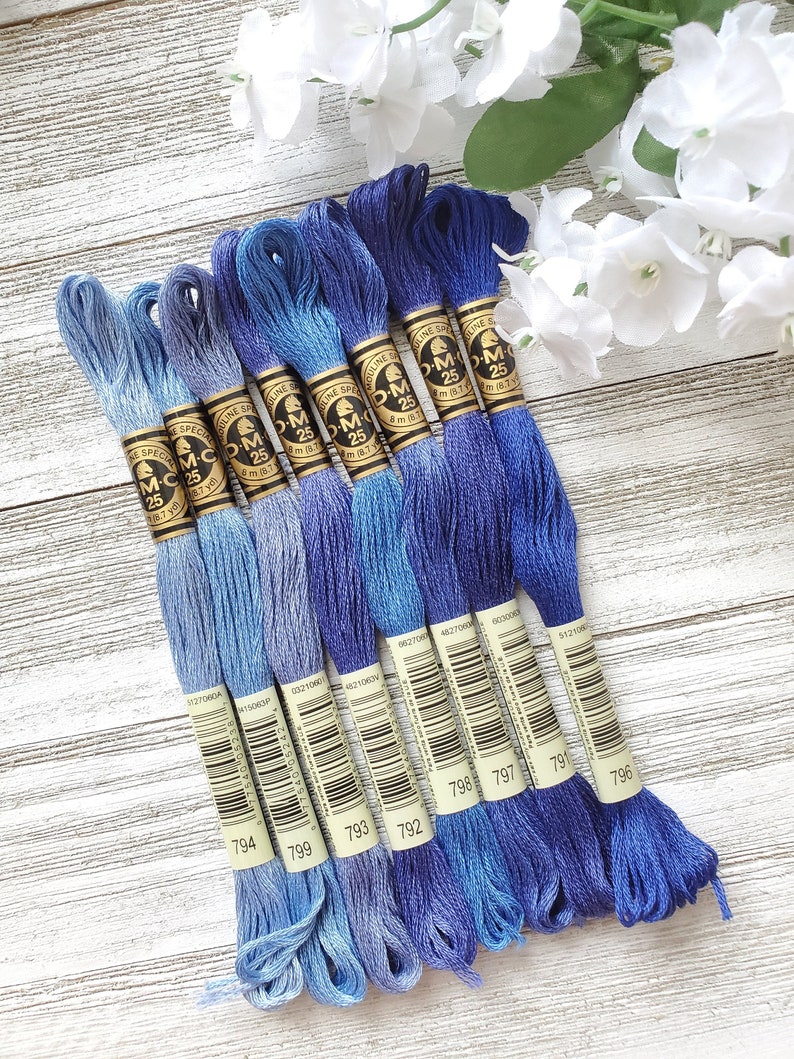8x Blue DMC Flosses,dmc Threads, DMC Kit, Dmc Set of Colors, Dmc Cotton ...