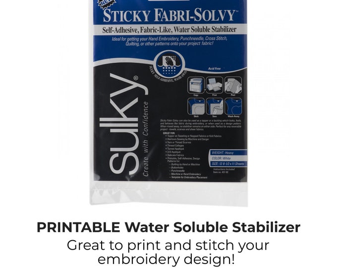Sulky Sticky Fabri-solvy – Printable Water Soluble Stabilizer (12 ...