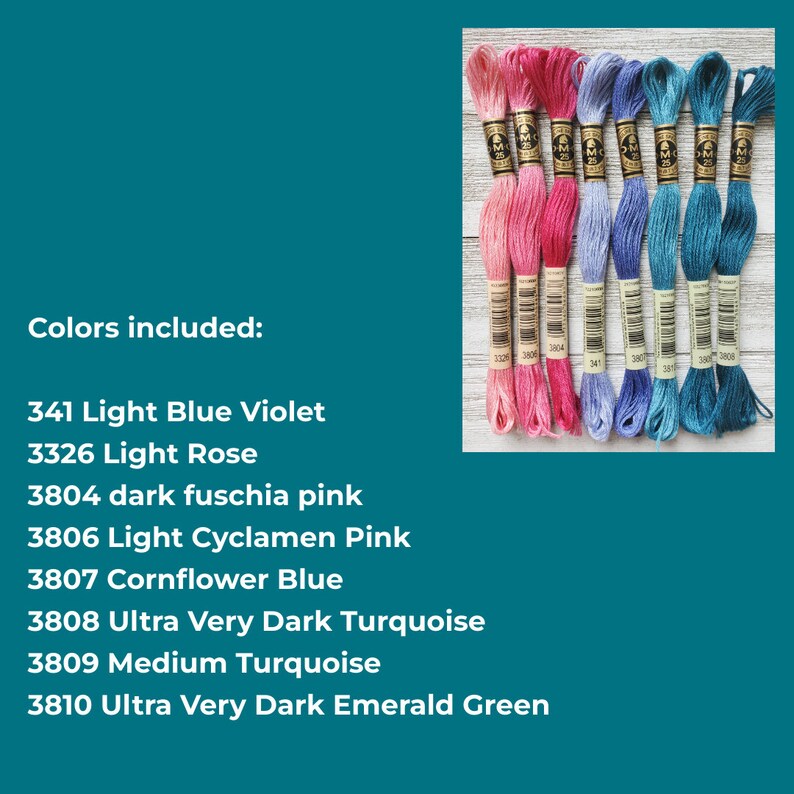 8x Pink and Teal DMC Flossesdmc Threads DMC Kit Dmc Set of - Etsy
