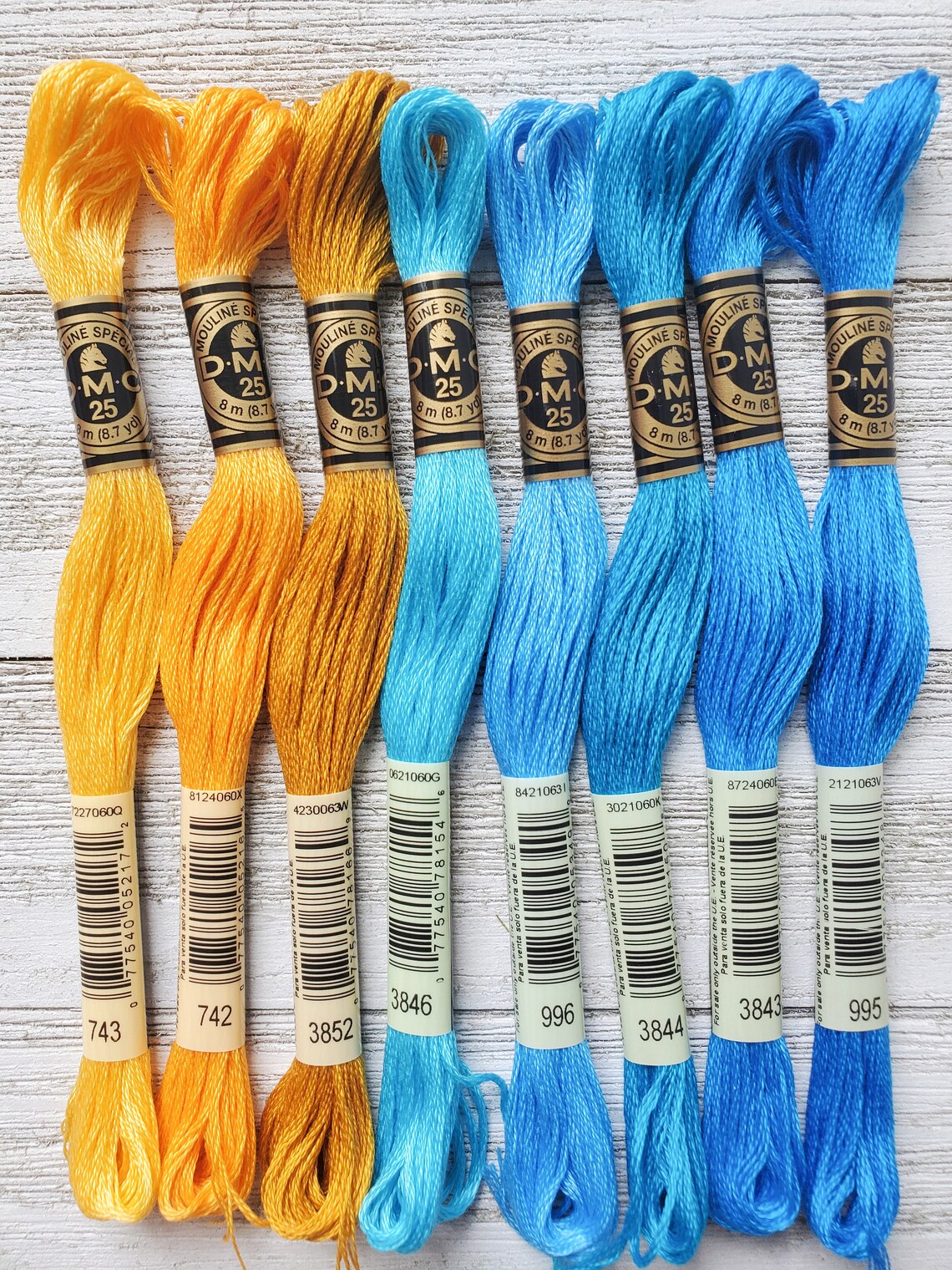 8x Blue and Yellow DMC Flosses, Dmc Threads, DMC Kit, Dmc Set of Colors ...