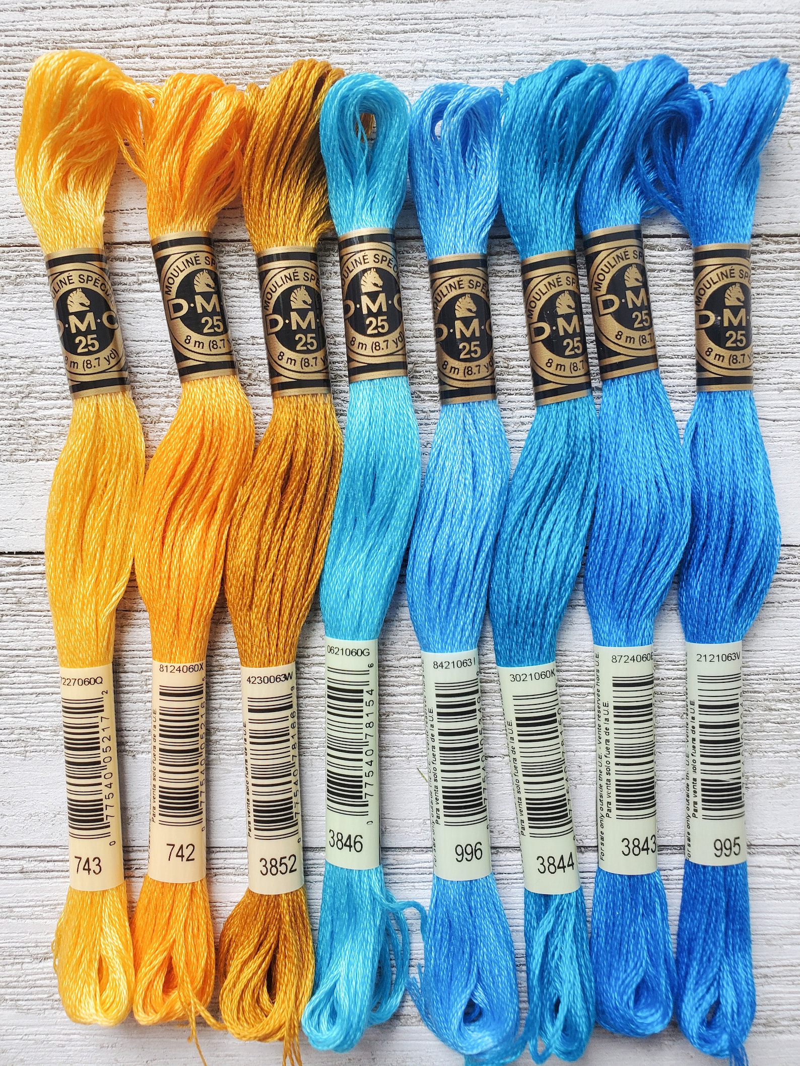 8x Blue and Yellow DMC Flosses, Dmc Threads, DMC Kit, Dmc Set of Colors ...