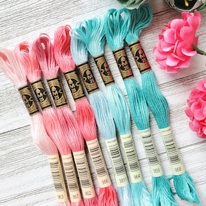 8x Turquoise and Pink DMC Flosses,dmc Threads, DMC Kit, Dmc Set of ...