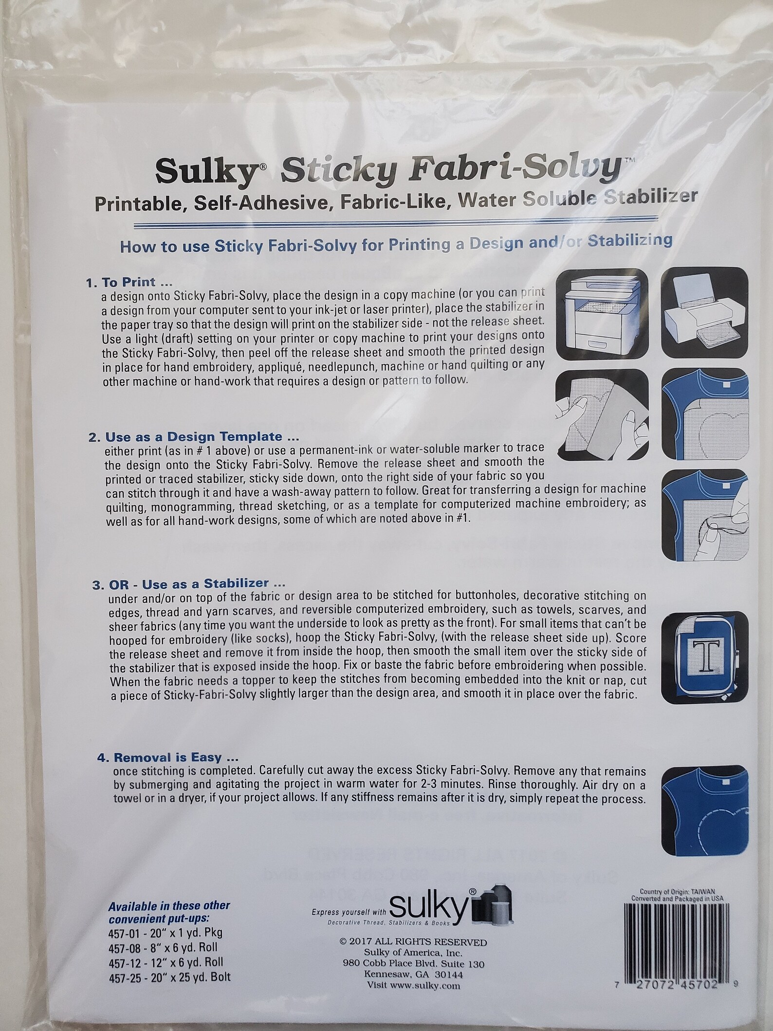 Sulky Sticky Fabri-solvy – Printable Water Soluble Stabilizer (12 ...