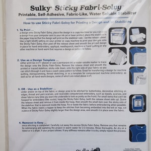 Sulky Sticky Fabri-solvy – Printable Water Soluble Stabilizer (12 ...