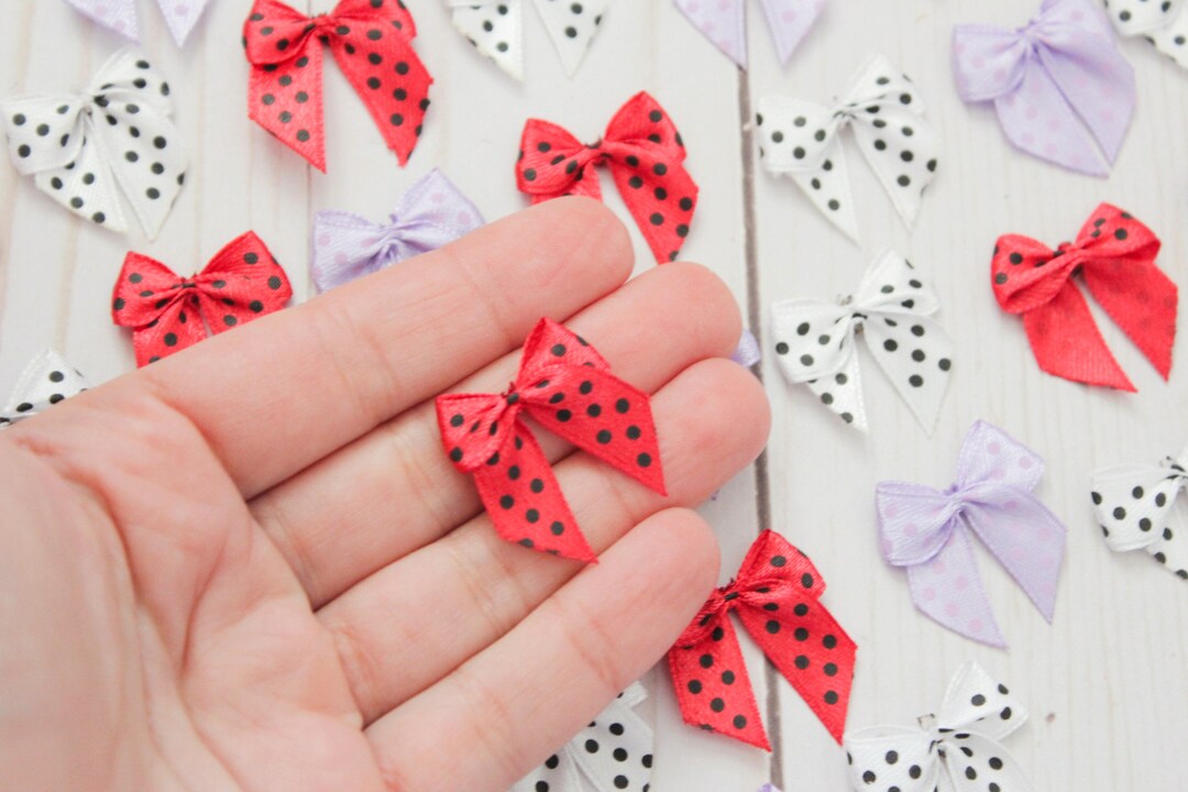 25 Units Pre-tied Satin Bow, Polka Dots Satin Bow, Mini Satin Bow ...