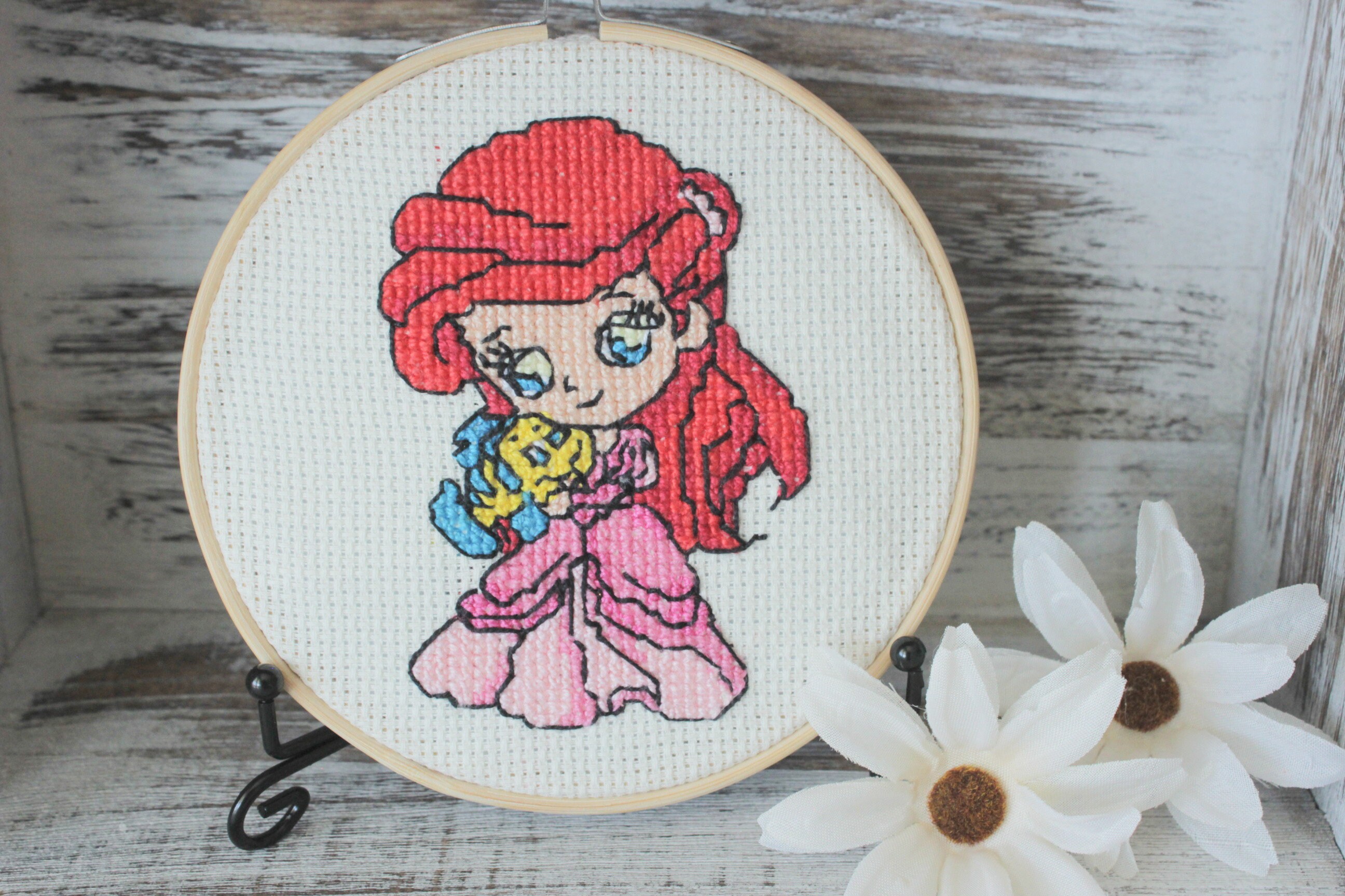 Finished Cross Stitched Ariel Hoop Ariel Princess Gift Ariel | Etsy