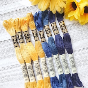 8x Blue and Yellow DMC Flosses, Dmc Threads, DMC Kit, Dmc Set of Colors ...