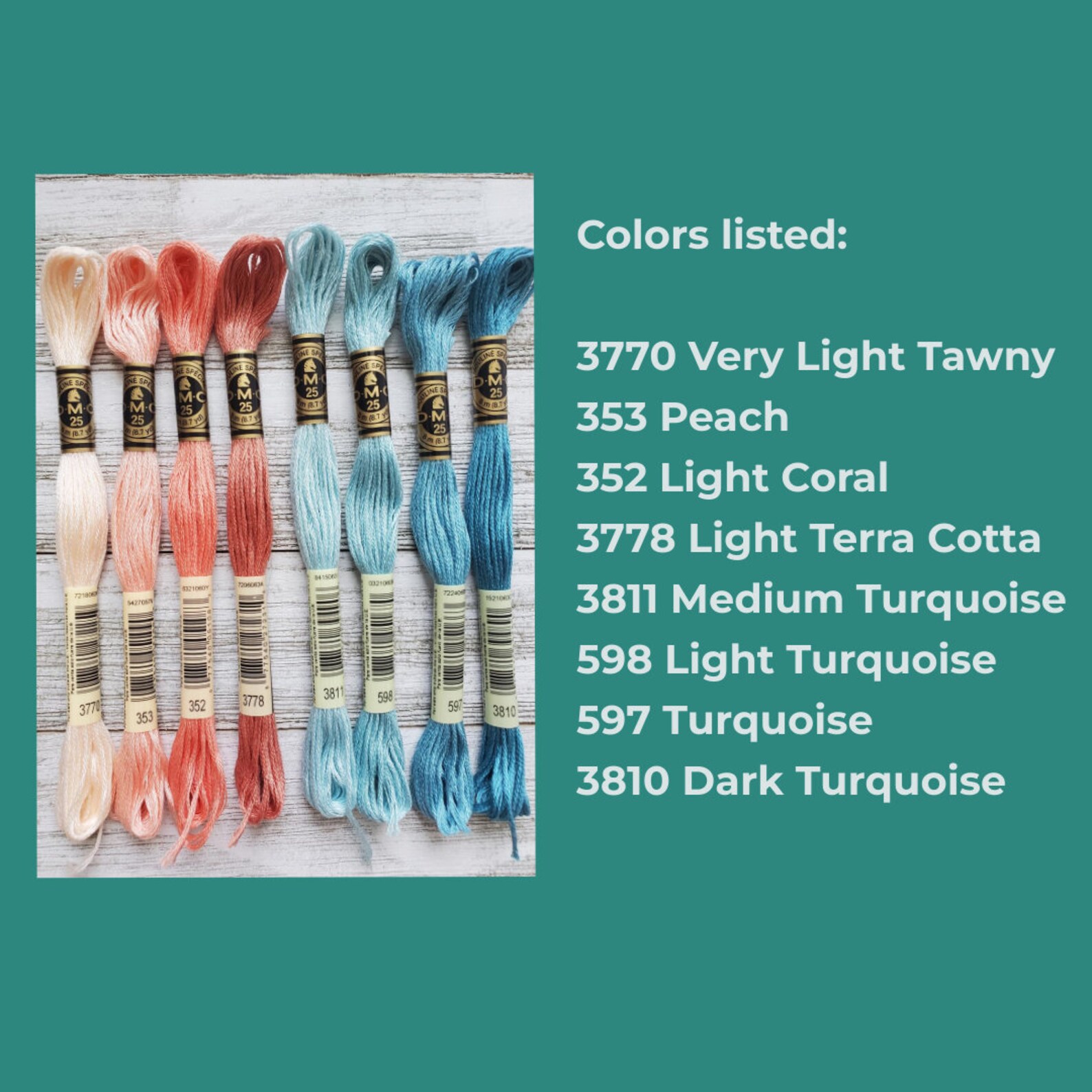 8x Coral /turquoise DMC Flosses,dmc Threads, DMC Kit,dmc Set of Colors ...